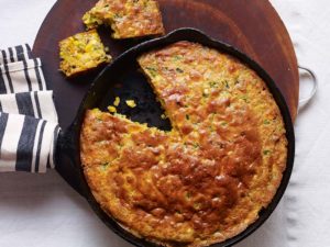 Poblano, Bacon and Cheddar Skillet Cornbread - Pati Jinich