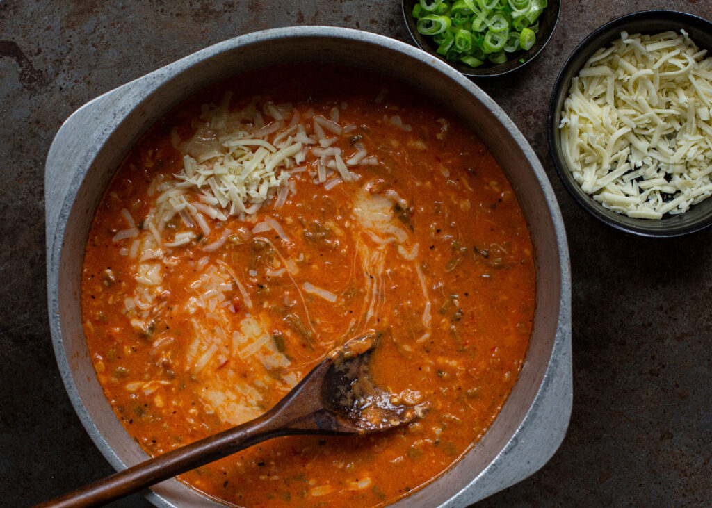 Spring Onion and Tomato Soup with Melty Cheese - Pati Jinich